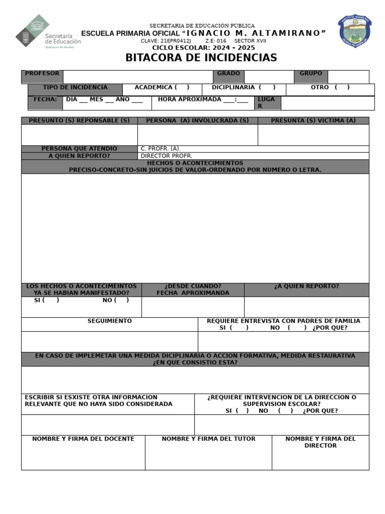 Bitacora de Incidencias | PDF