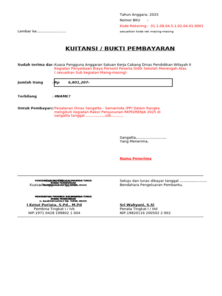 KUITANSI Perjalanan Dinas | PDF