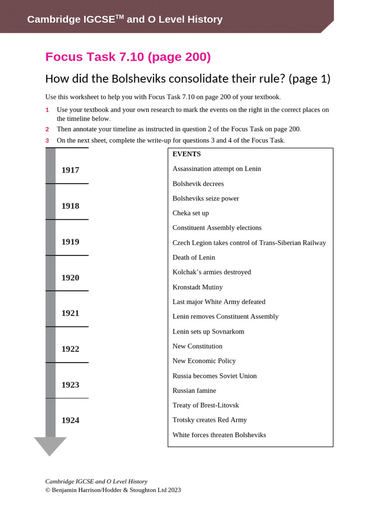 Worksheet - Focus Task 7.10 - How Did The Bolsheviks Consolidate Their ...