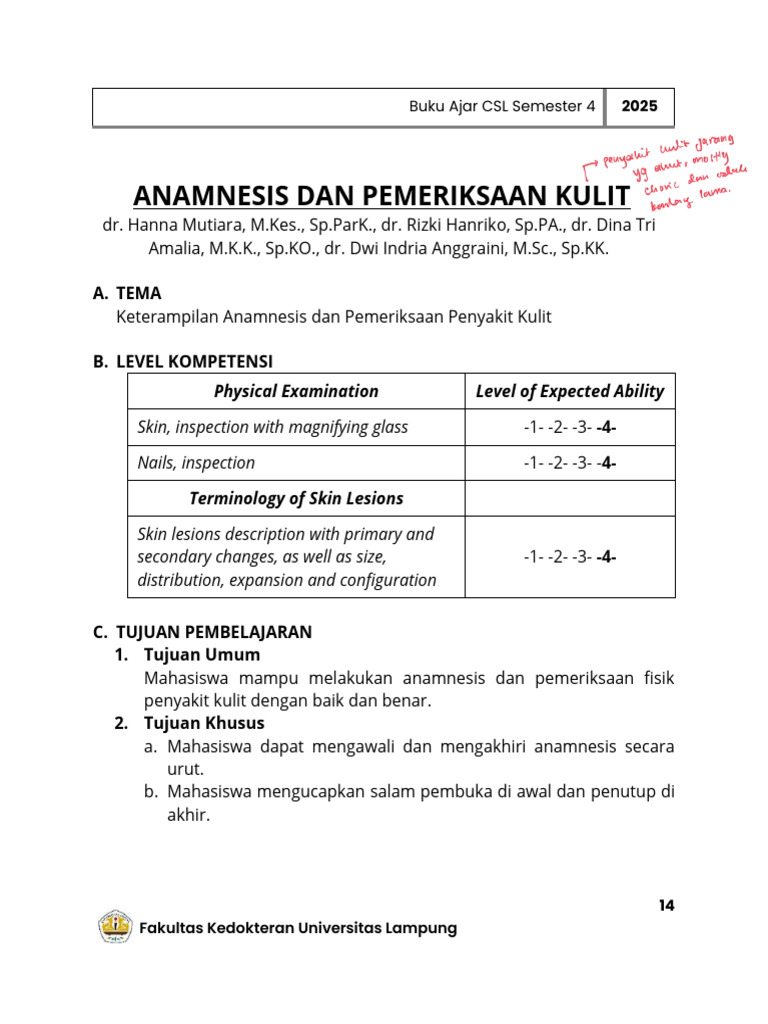 2025 - Buku Ajar Mahasiswa CSL 4 (Anamnesis Dan PF Kulit) | PDF