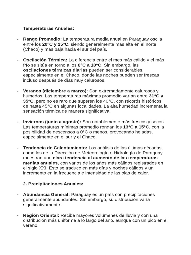Clima Anual en Paraguay: Temperaturas y Lluvias | PDF | Geografía ...