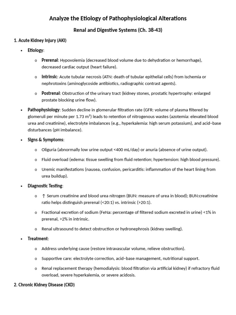 Analyze The Etiology of Pathophysiological Alterations Renal and ...