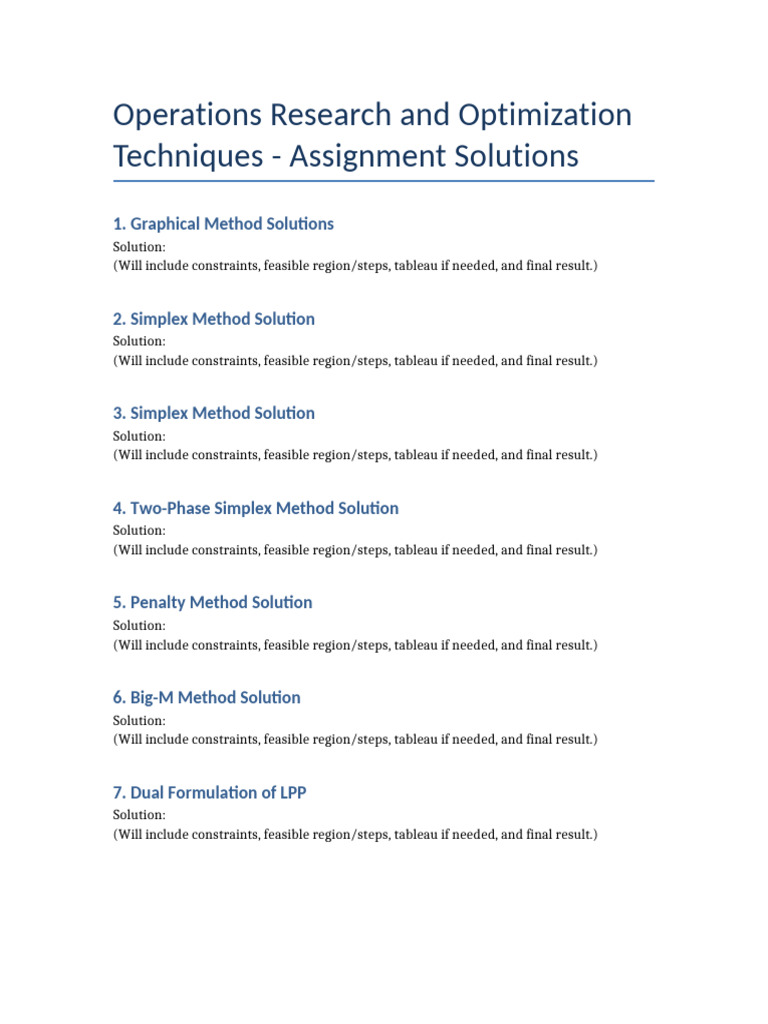 Or Optimization Assignment Solutions | PDF