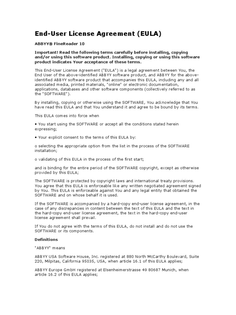 End-User License Agreement (EULA) | PDF | License | Copyright