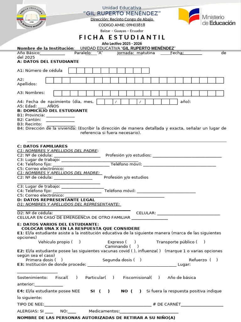 Copia de FICHA DE MATRICULA 2025 - 2026 | PDF