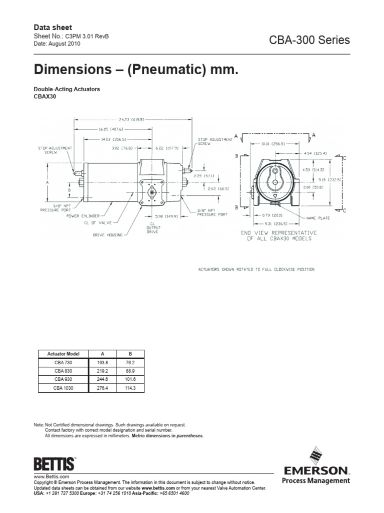 CBA 300 Pneumatic Dimensions Data Metric | PDF | Actuator | Mechanical ...