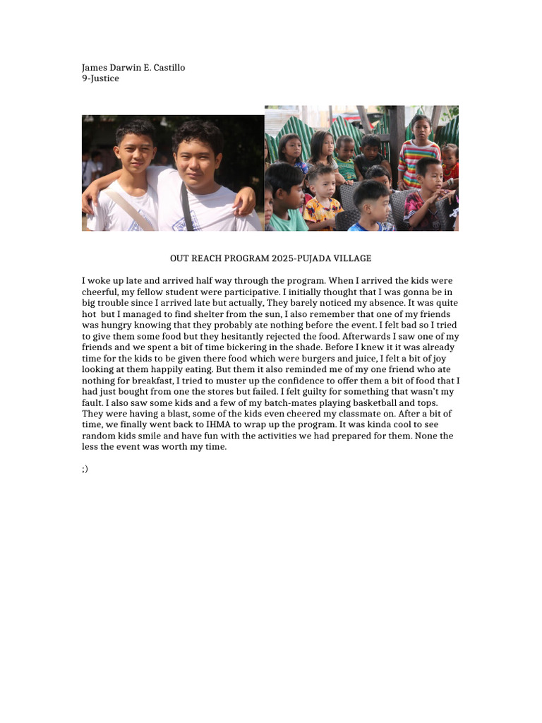 2025 Outreach Program Reflection | PDF