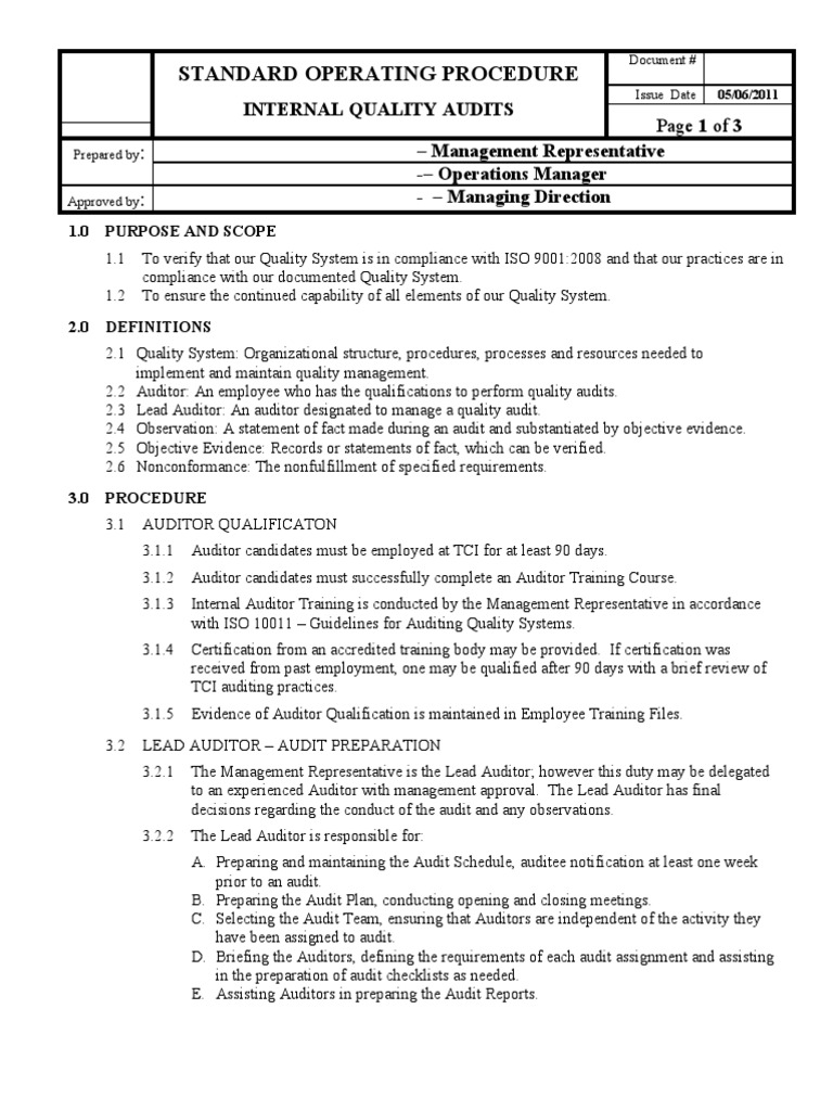 Internal Quality Audit Procedure | PDF | Auditor's Report | Quality ...