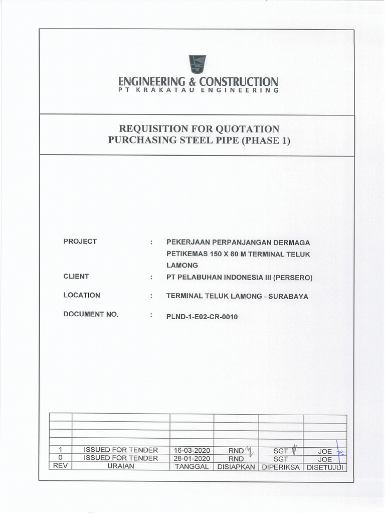 Requisition For Quotation Purchasing Steel Pipe (Phase 1) Rev-1-1 | PDF