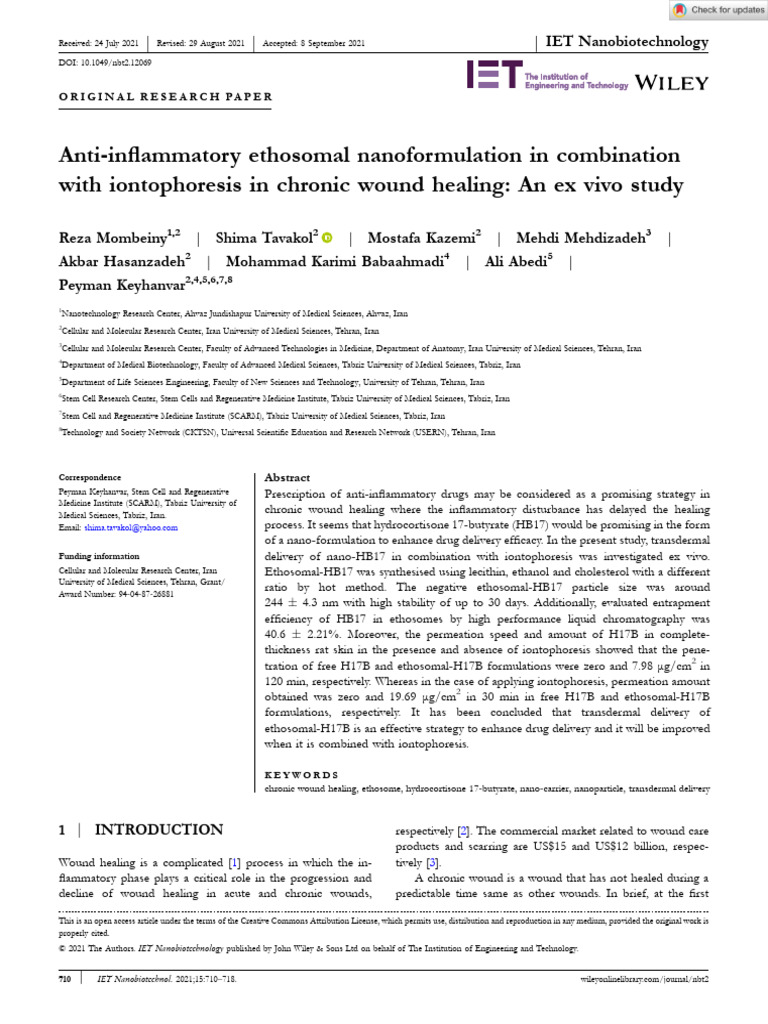 IET Nanobiotechnology - 2021 - Mombeiny - Anti Inflammatory Ethosomal ...