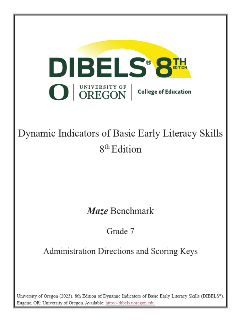 Dibels8 Maze G7 Benchmark Scoring Key | PDF