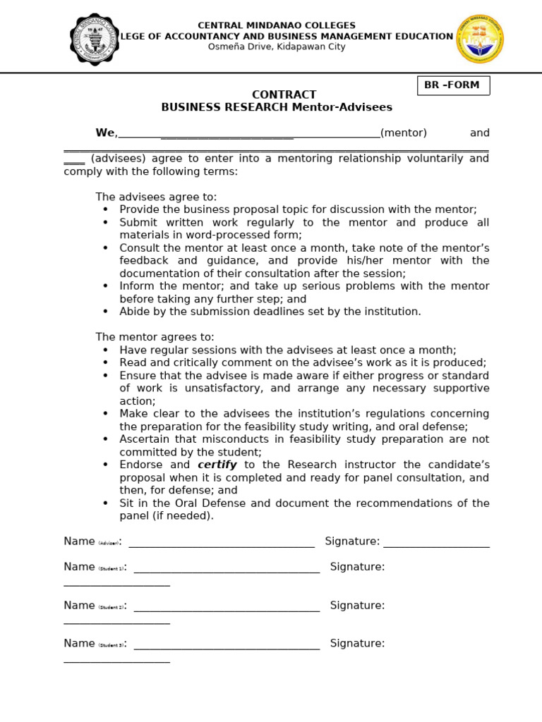Bs Form 1 - Contract Mentor-Advisee-1 | PDF