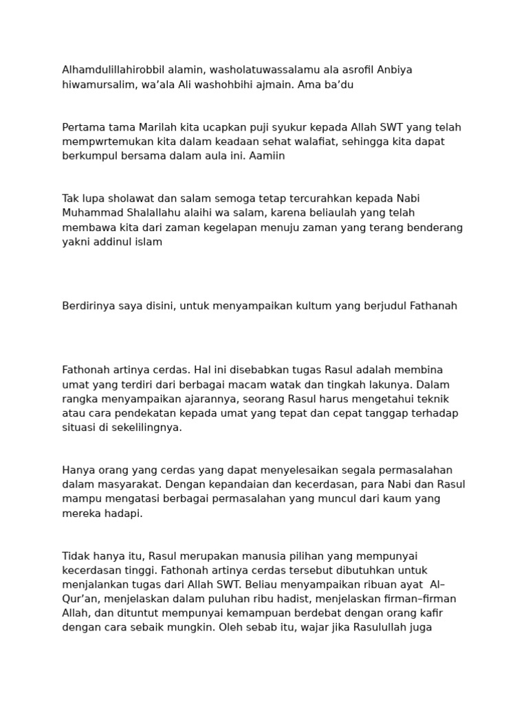 Arti dan Sifat Fathanah dalam Islam | PDF