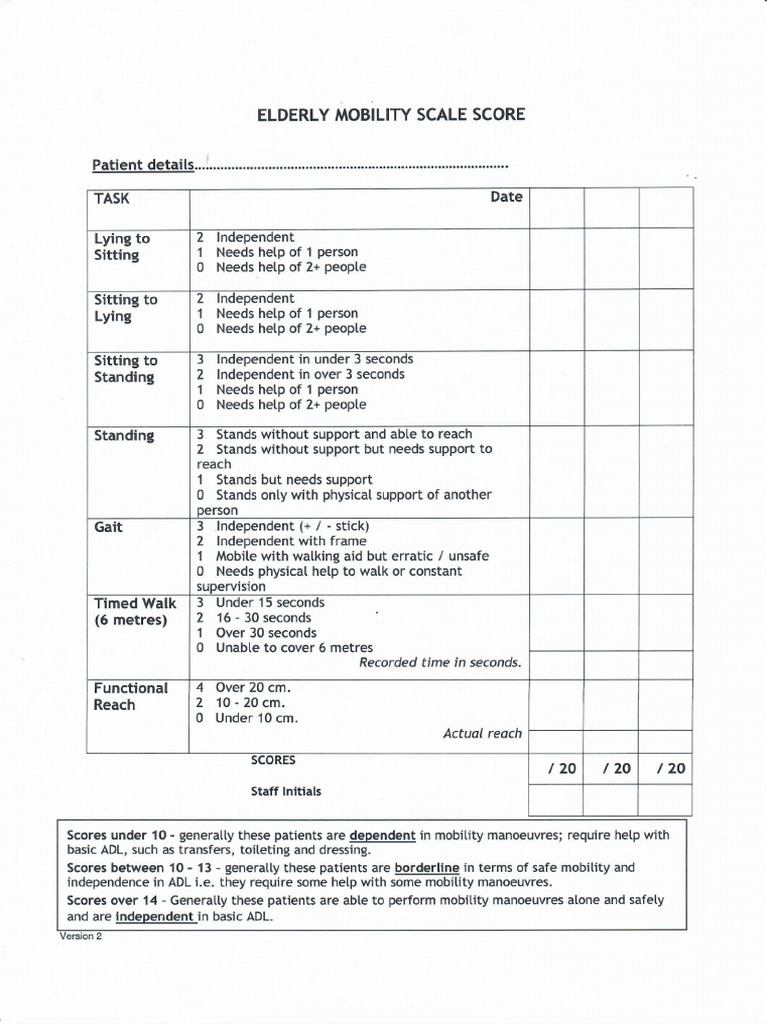 EMS - Elder Mobility Scale | PDF