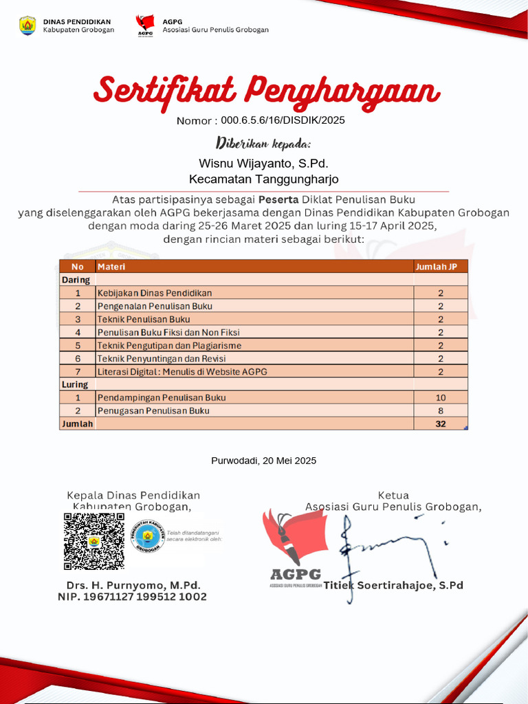 Sertifikat Wisnu Penulisan Buku | PDF