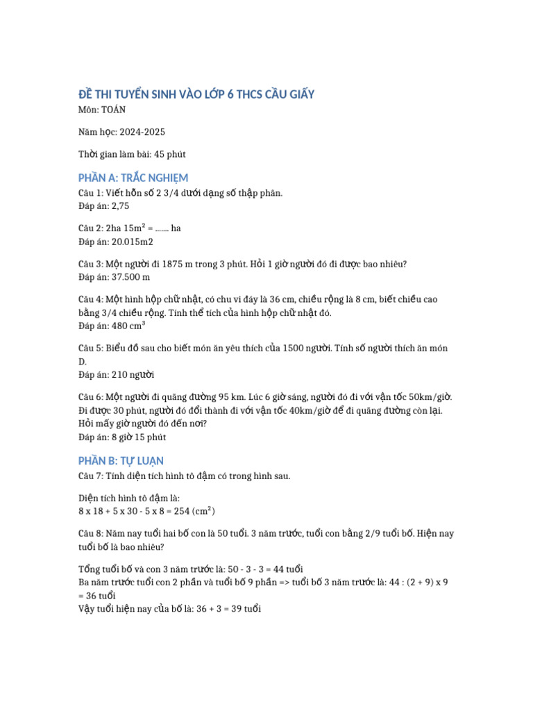 De Thi Lop 6 THCS Cau Giay Go Lai | PDF