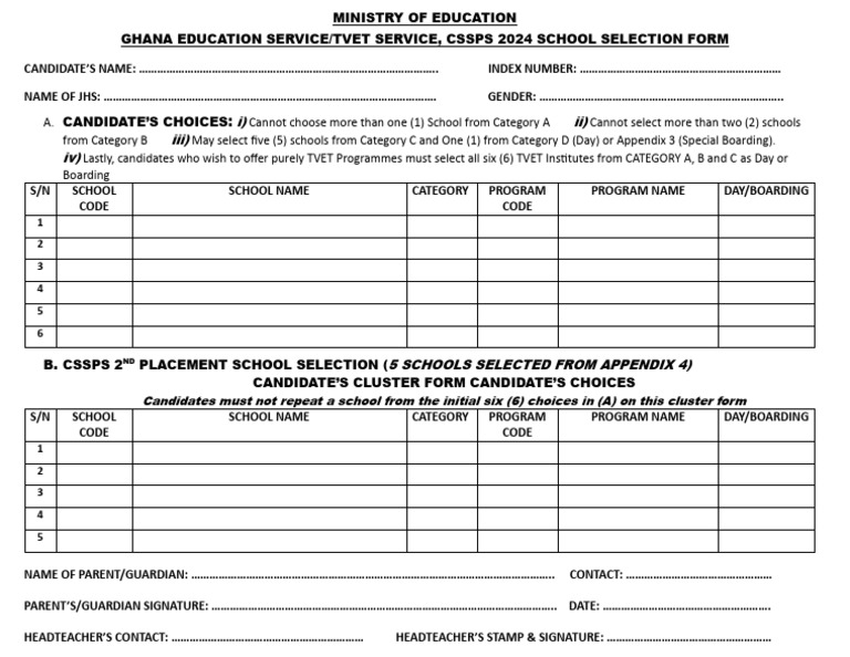 2024 School Selection Form | PDF