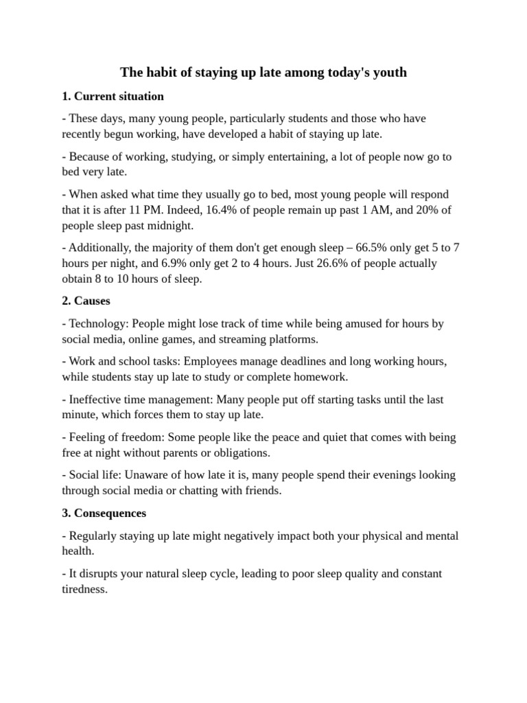 The Habit of Staying Up Late Among Today | PDF | Sleep | Relaxation ...