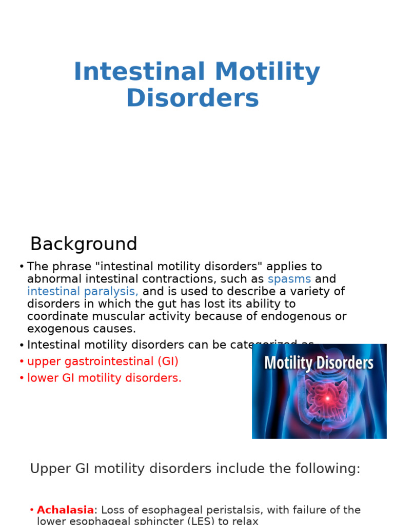 Intestinal Motility Disorders | PDF | Constipation | Esophagus