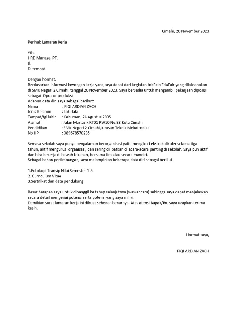 Surat Lamaran 1 | PDF