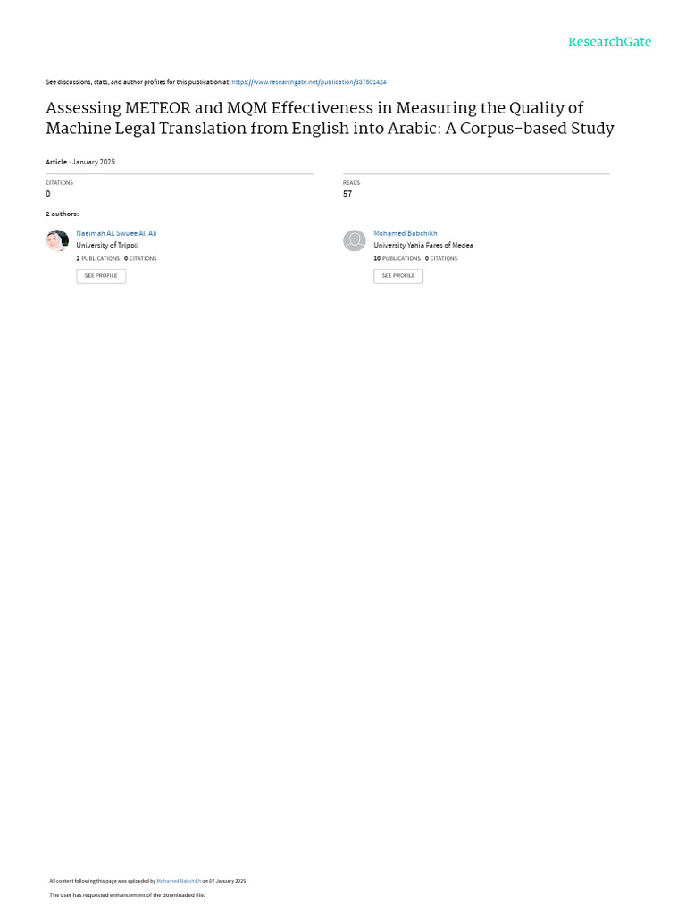 Assessing Meteor and MQM Effectiveness in Measuring The Quality of Machine Legal Translation ...