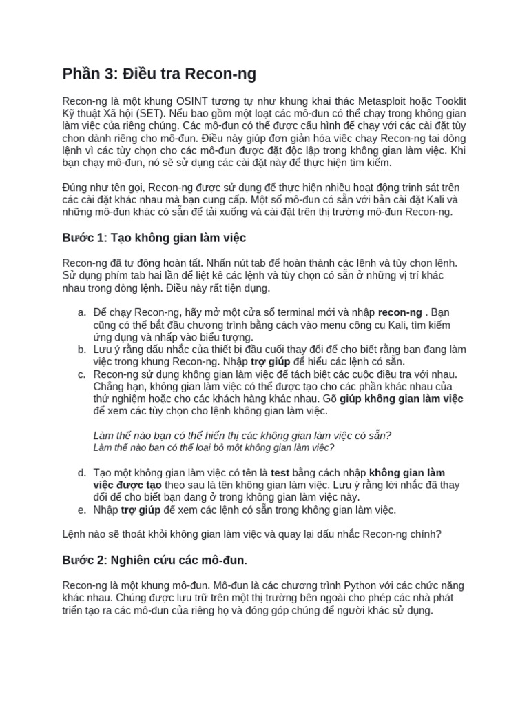 Recon-ng Tiếng Việt | PDF