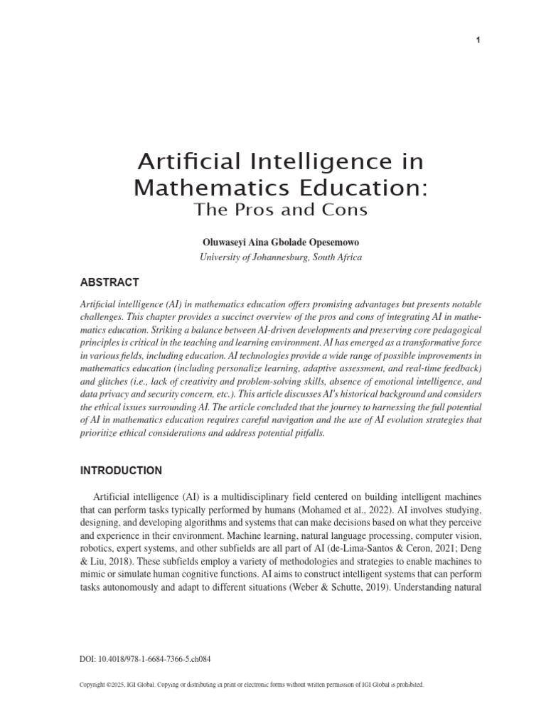 Artificial Intelligence in Mathematics Education T | PDF | Artificial ...