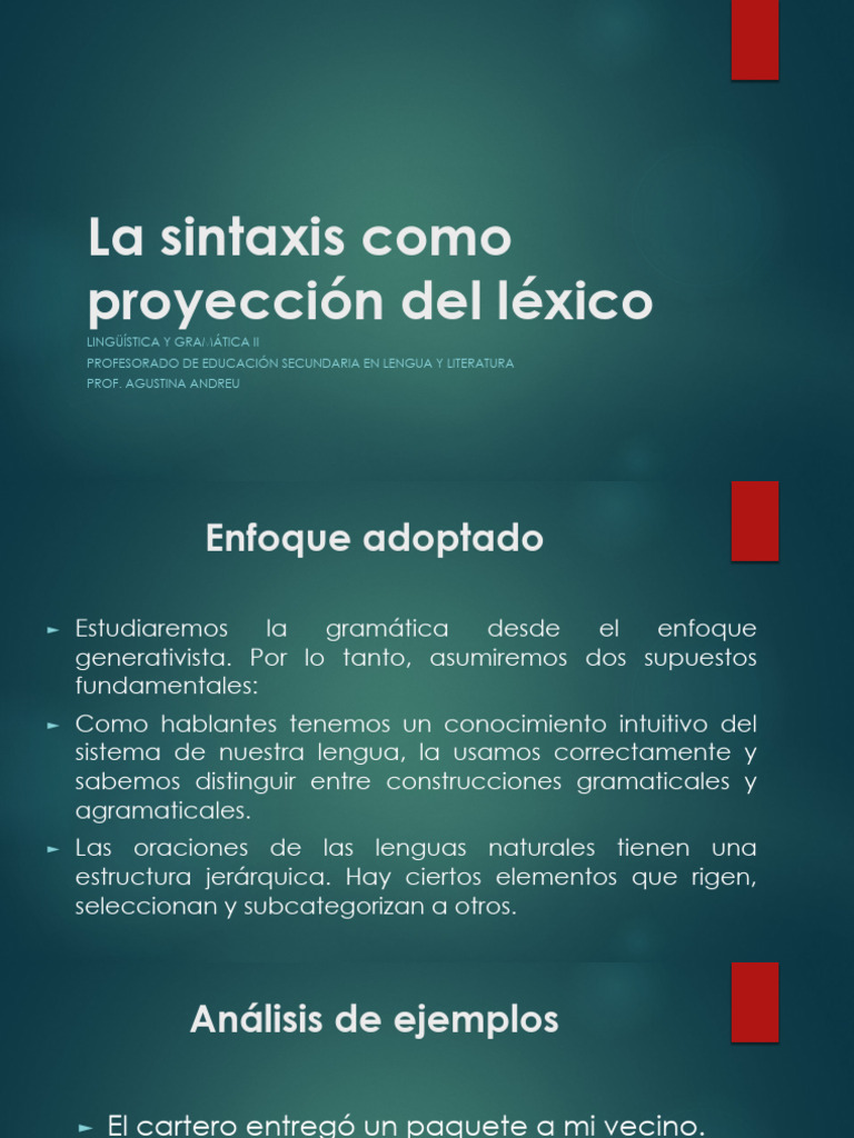 La Sintaxis Como Proyección Del Léxico | PDF | Verbo | Léxico