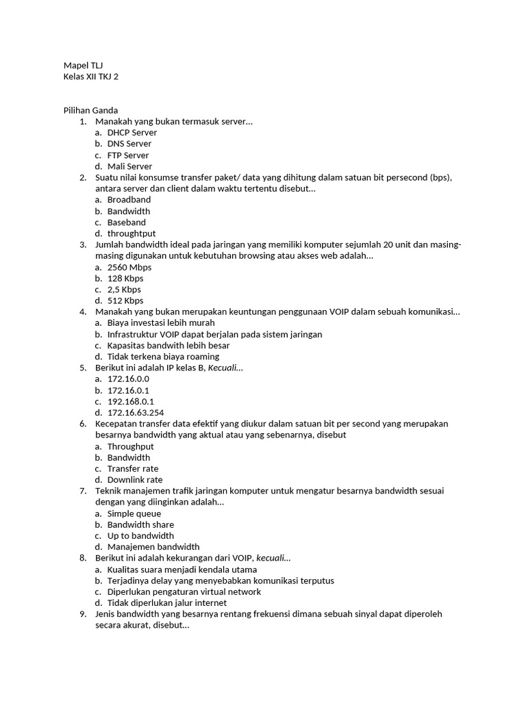 SOAL TLJ Kelas XII TKJ | PDF