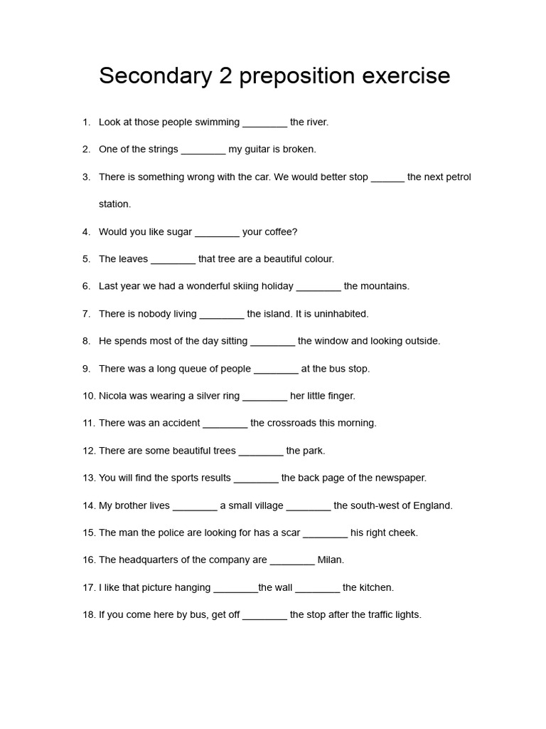 Secondary 2 Preposition Practice Exercise | PDF | Chess | Chess Theory
