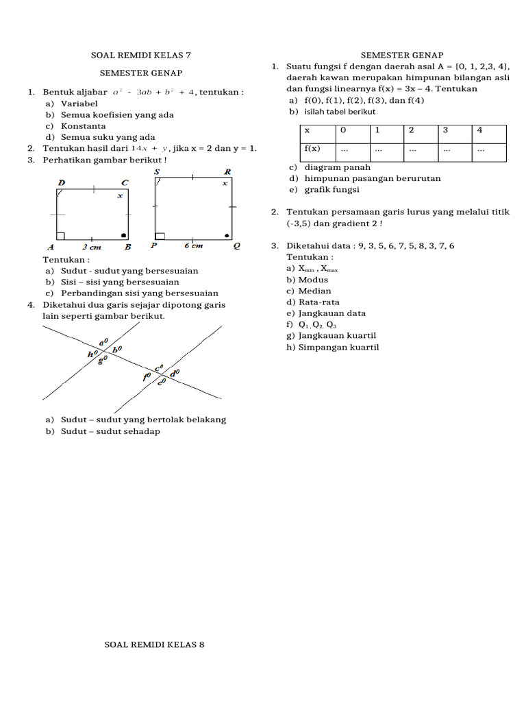 Soal Remidi Kelas 7 Dan 8 TP 2024-2025 | PDF