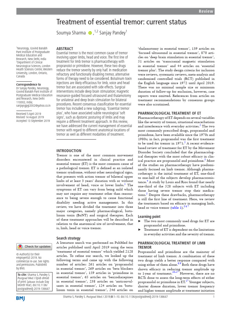 Treatment of Essential Tremor. Current Status. 2019 | PDF | Deep Brain ...