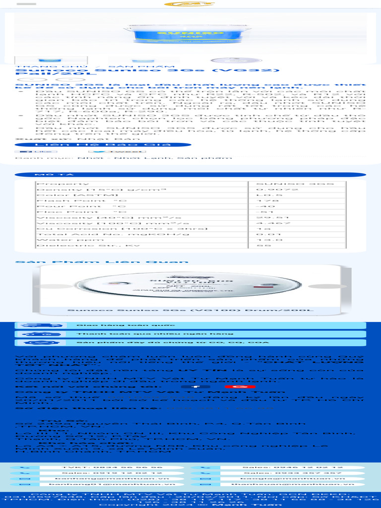 Nhớt Lạnh Sunoco Suniso 3Gs (VG32) Pail20L Mạnh Tuấn | PDF