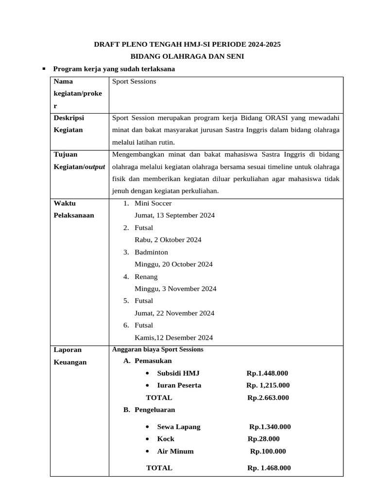 Draft Pleno Tengah Bidang ORASI 2024-2025 | PDF