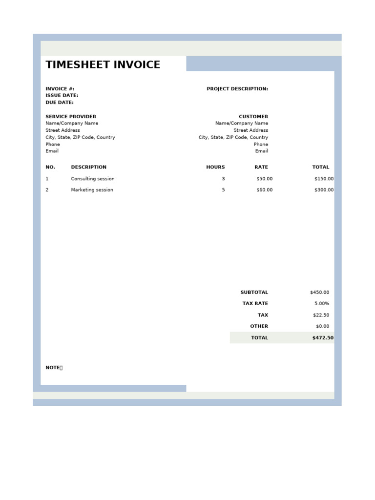 Simple Olive Green Timesheet Invoice | PDF
