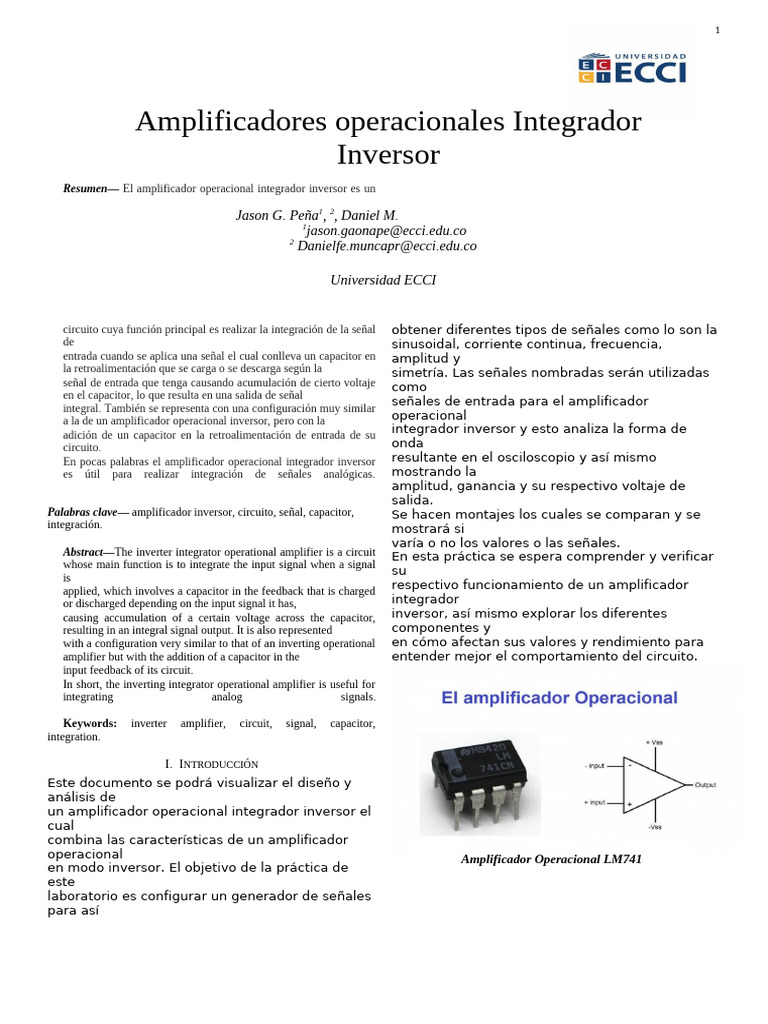 Amplificadores Operacionales Integrador Inversor | PDF | Amplificador ...