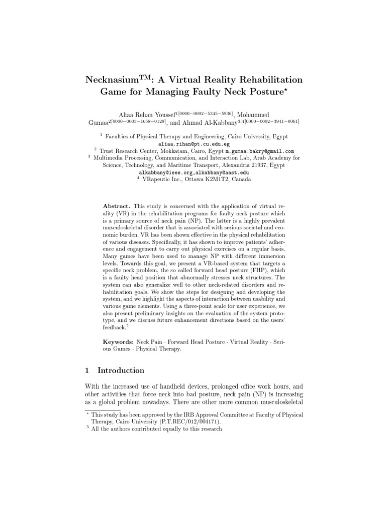 NecknasiumTM - A Virtual Reality Rehabilitation Game For Managing ...