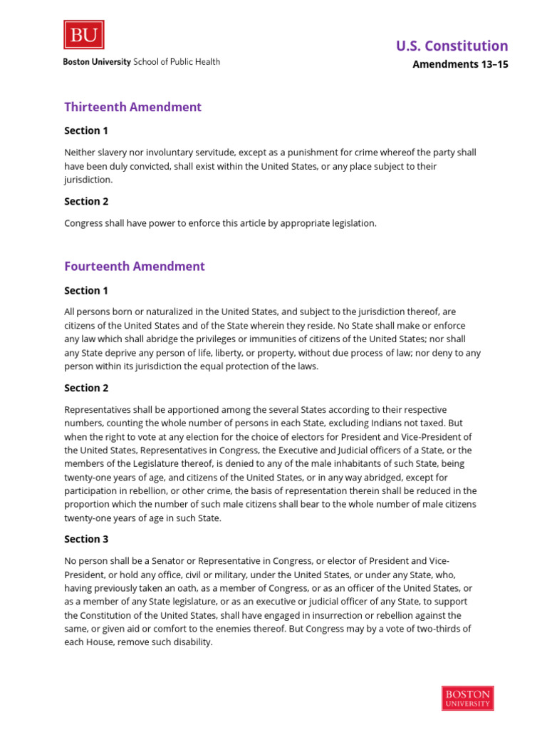 US Constitution - 13th-15th Amendments | PDF | Fourteenth Amendment To ...