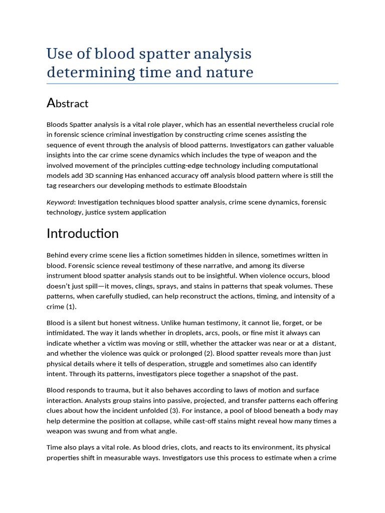 Use of Blood Spatter Analysis Determining Time and Nature | PDF