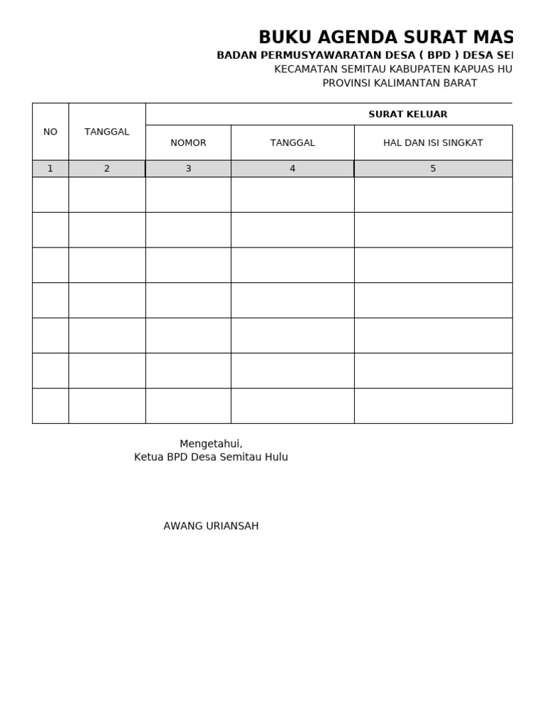 Buku Agenda Surat Masuk BPD | PDF