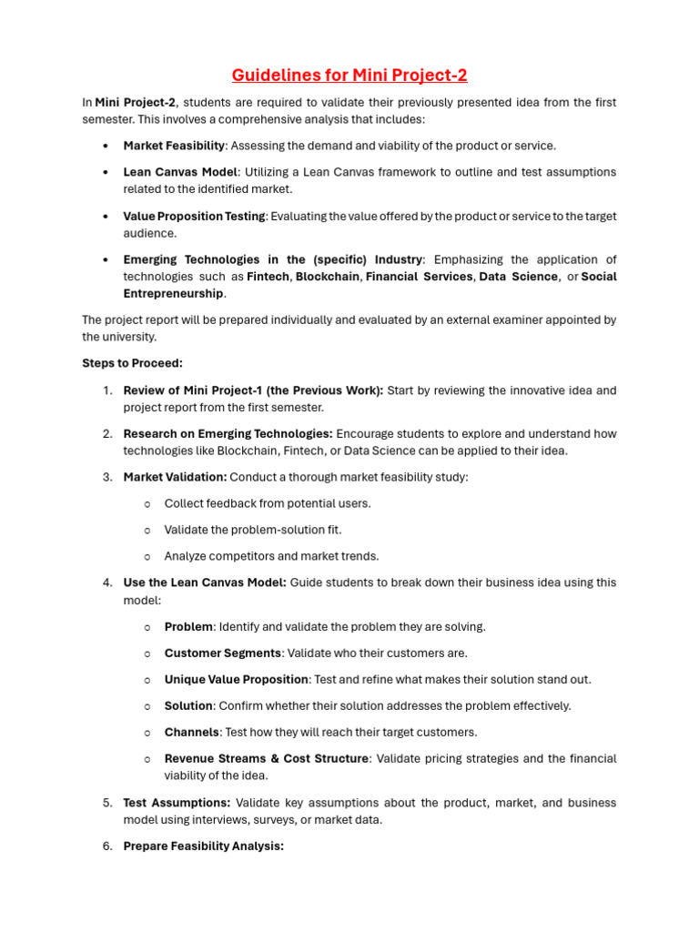 Guidelines For Mini Project-2 - 2024 | PDF | Lean Startup | Market ...