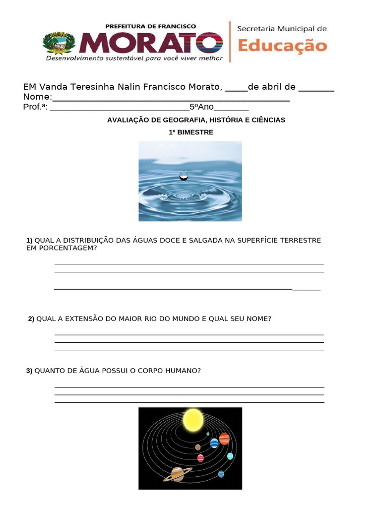 Avaliação de Geografia e História 5º Ano | PDF