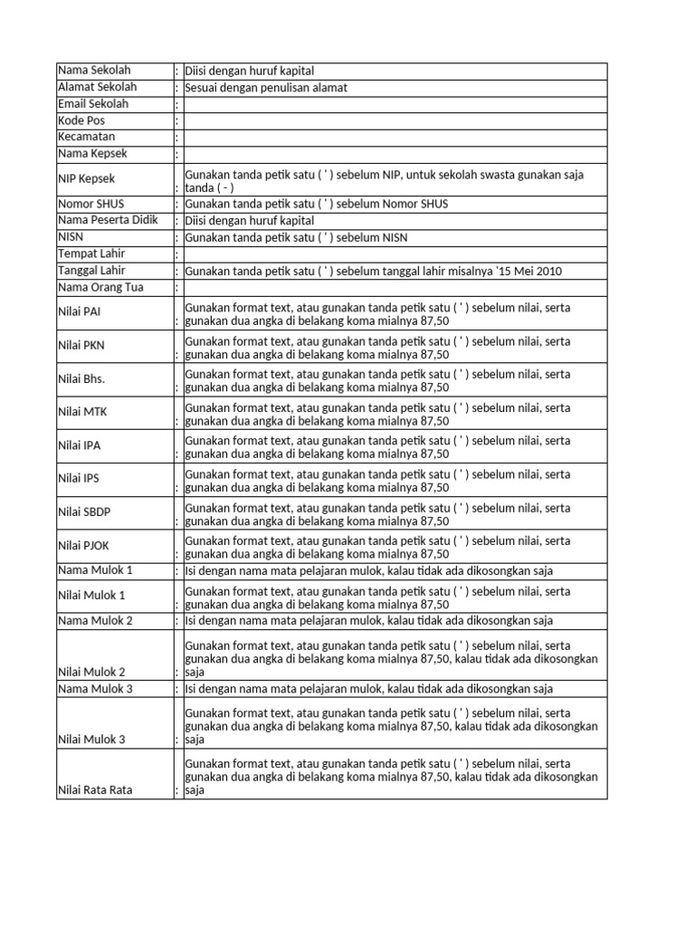 2025 Form Daftar Nilai Skhuss Sdit Pelita Alam Semesta | PDF