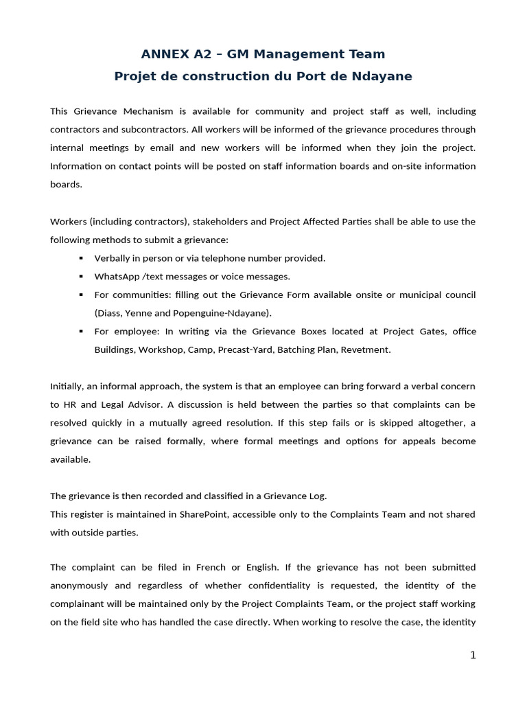 ANNEXE A2 - GM Complaint Team | PDF