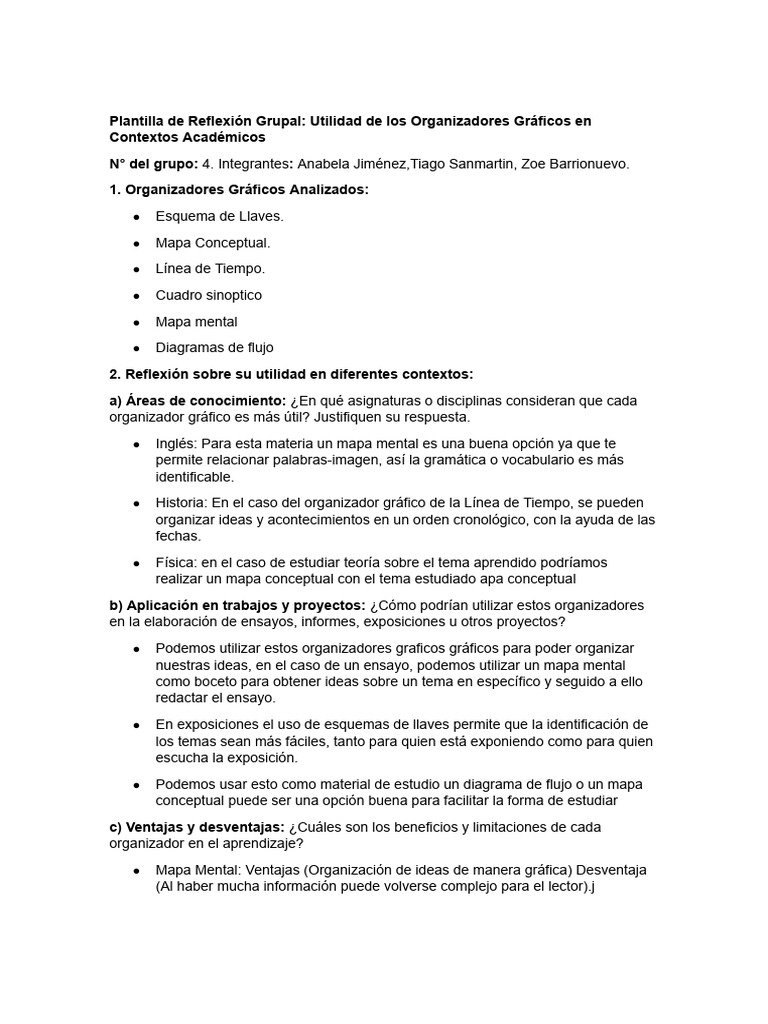 Plantilla de Reflexión Grupal Organizadores Gráficos | PDF | Información | Aprendizaje