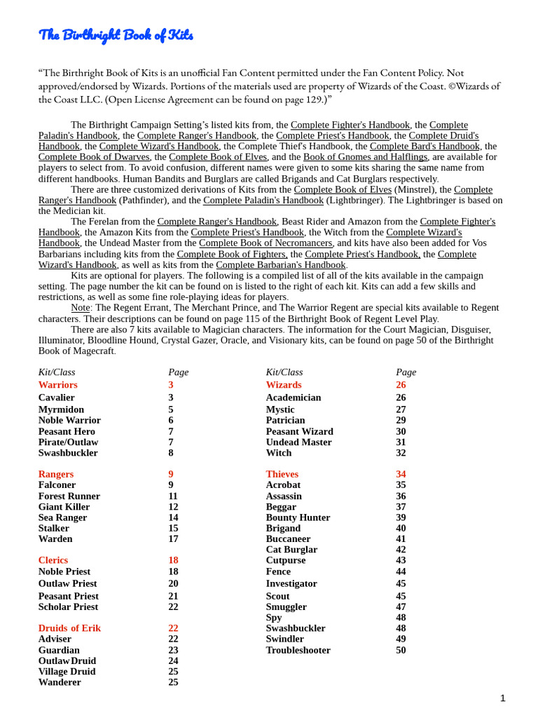 1 The Birthright Book of Kits | PDF | Literary Concepts | D20 System