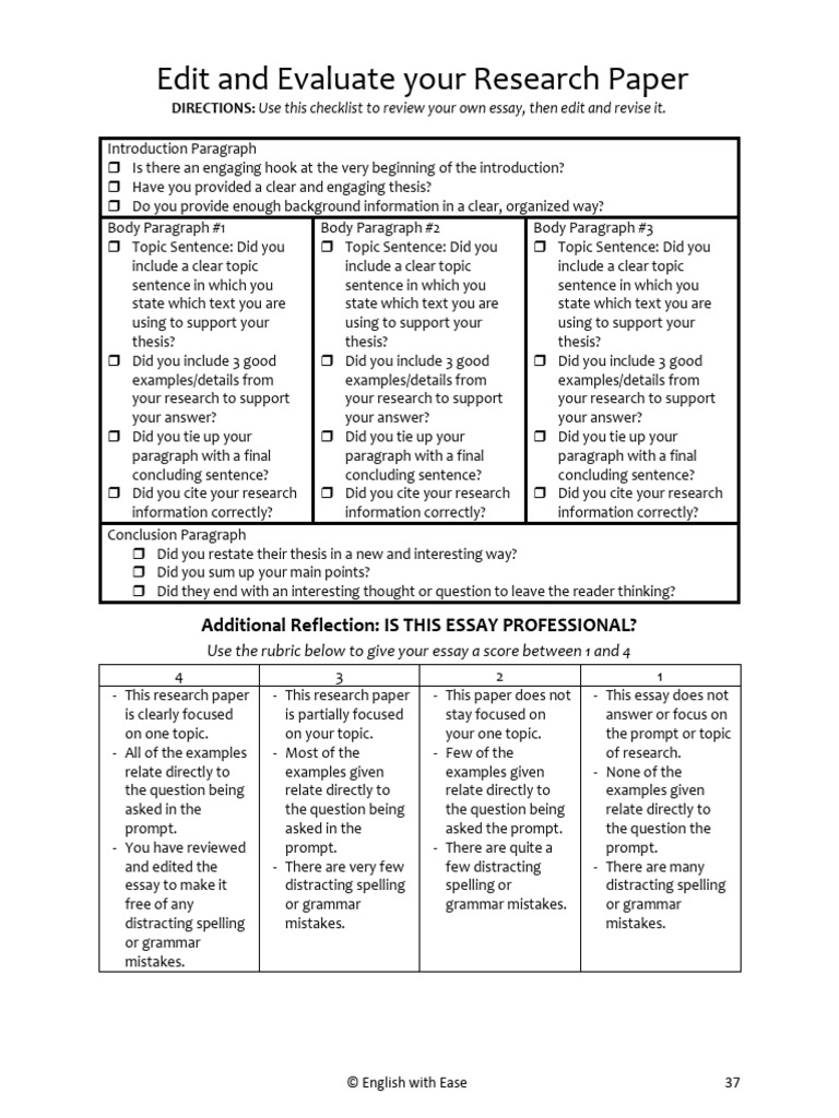 Research Paper Self-Evaluation Checklist | PDF | Paragraph | Essays