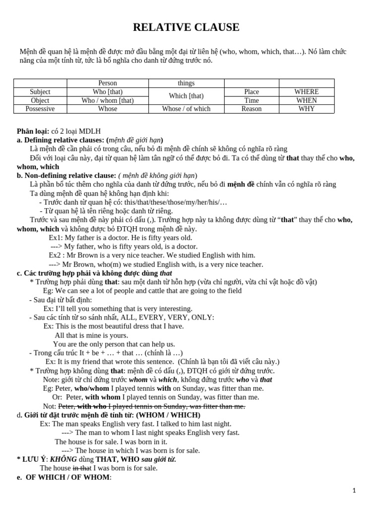 Chuyen de Relative Clause | PDF | Linguistics | Grammar