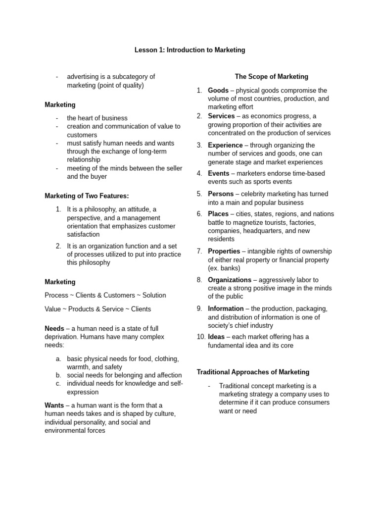Lesson 1 (Introduction To Marketing) | PDF | Marketing | Social Psychology