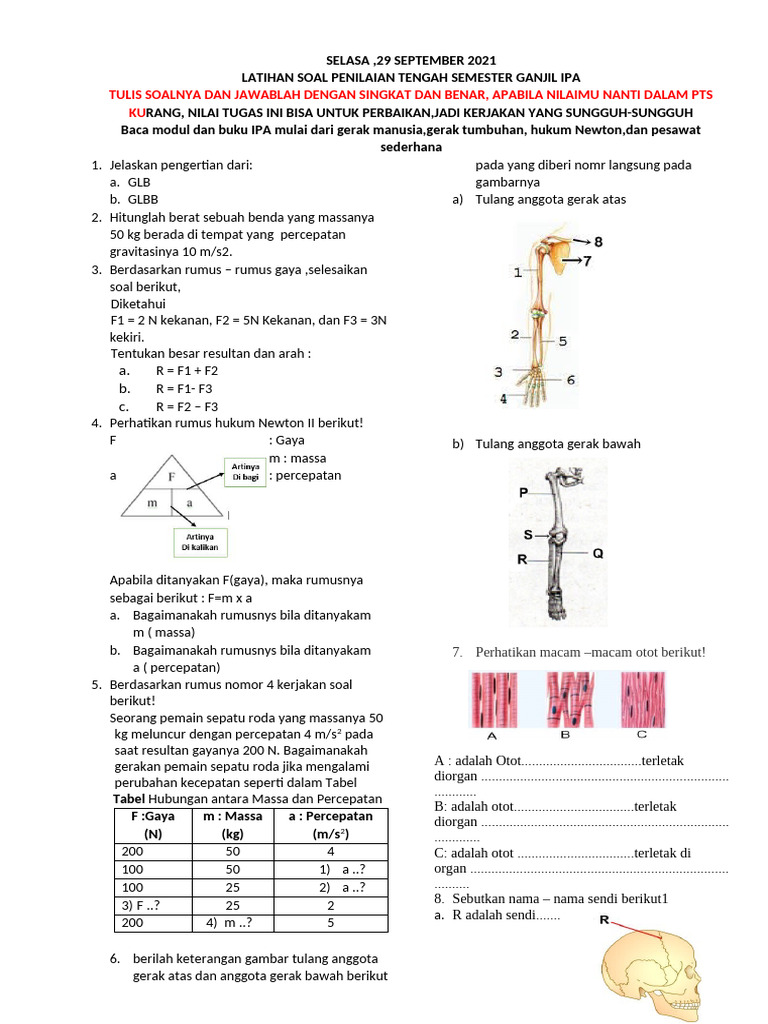 (Template) LATIHAN SOAL PTS GANJIL IPA KELAS 8 | PDF